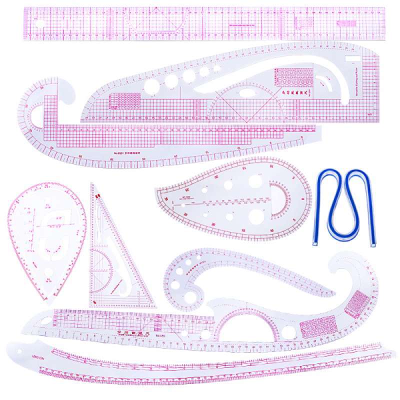 Jual 10 Style Acrylic Fashion Metric Ruler Set French Curve Pattern ...