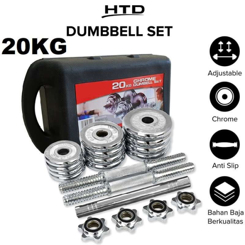 Promo DUMBBELL BARBEL SET ALAT ANGKAT BEBAN 20 KG - BESI CHROME - MODEL ...