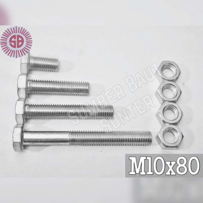 Promo M10X80 Baut Mur Hexagon Putih Bmp Hex 10X80 Kunci 17 Galvanis ...