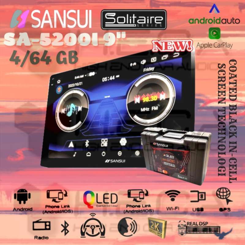 Promo Sansui Solitaire 4/64 GB Android 9 inch SA-5200I Head Unit Tape ...