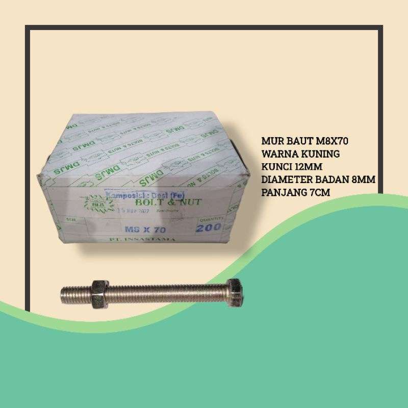 Promo BAUT MUR KUNING M8X70 M8 X 70 SET BAUT ISO M8X70 PANJANG 7CM KUNCI 12 DUS 200 PCS Diskon ...
