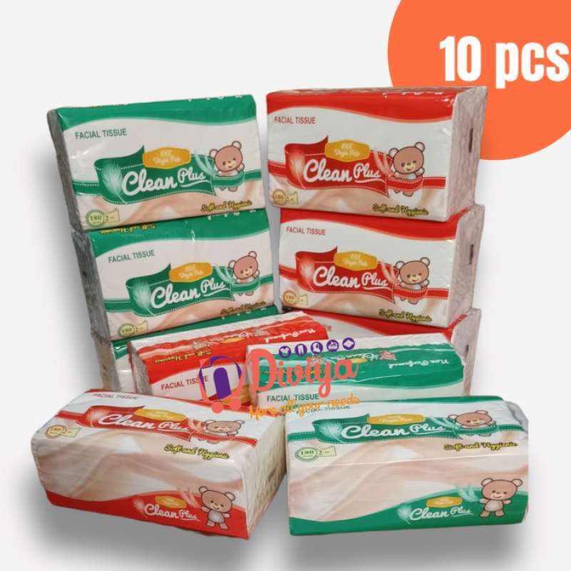 Jual Paket 10 pcs tissu clean plus 180 sheet facial tissue setara nice ...