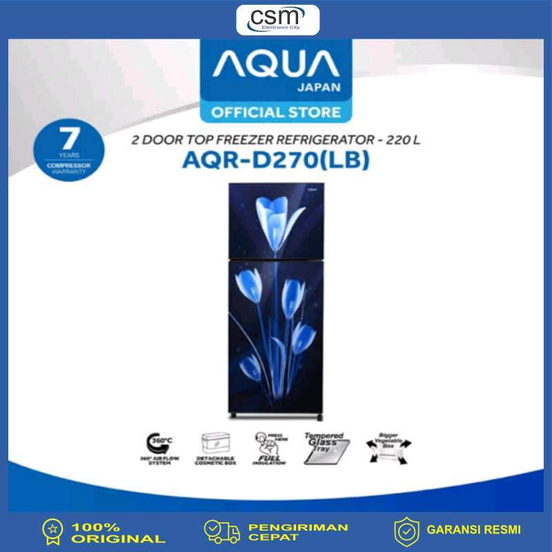 Jual AQUA Kulkas 2 Pintu AQR-D270(LB) 220L Lily Blue Series Bunga ...
