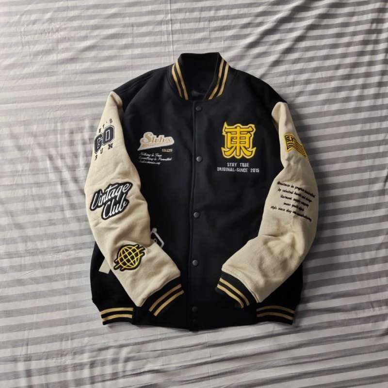 Jual Jaket Varsity Base Ball Premium Bordir Pria Wanita - Hitam Mix ...