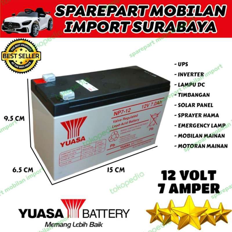 Promo BATTERY VRLA ORIGINAL YUASA 12V 7AH NP7-12 AKI KERING MOBIL MAINAN Diskon 23% di Seller ...