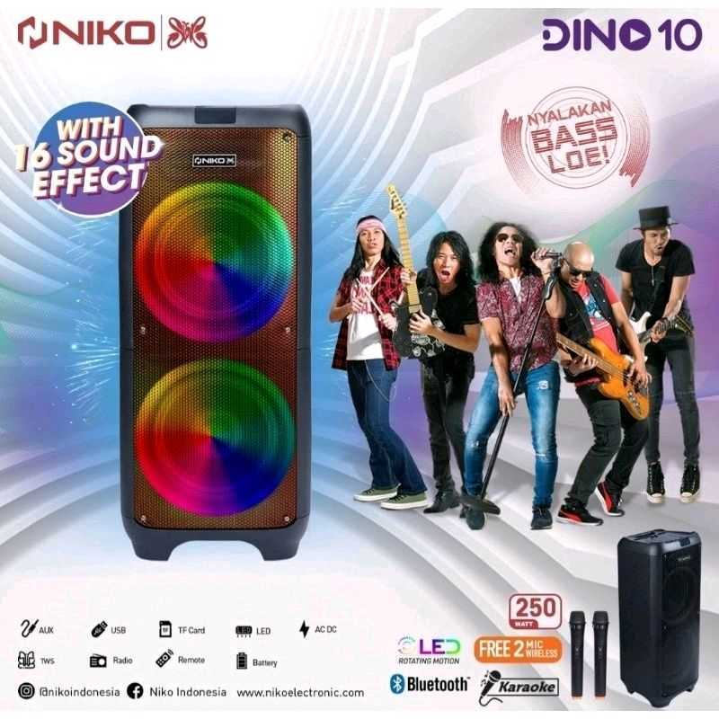 Jual NIKO Dino 10 Speaker Portable Trolley Bluetooth TWS 2x 10 inch 250 ...