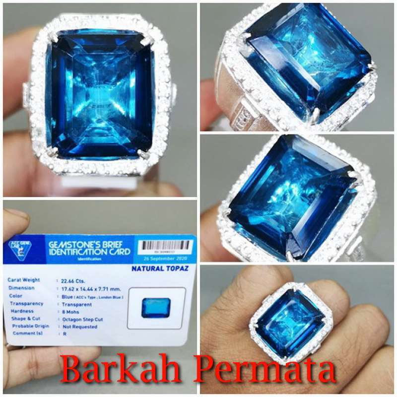 Jual Batu Cincin London Blue Topaz Jumbo Besar Asli Bersertifikat n ...