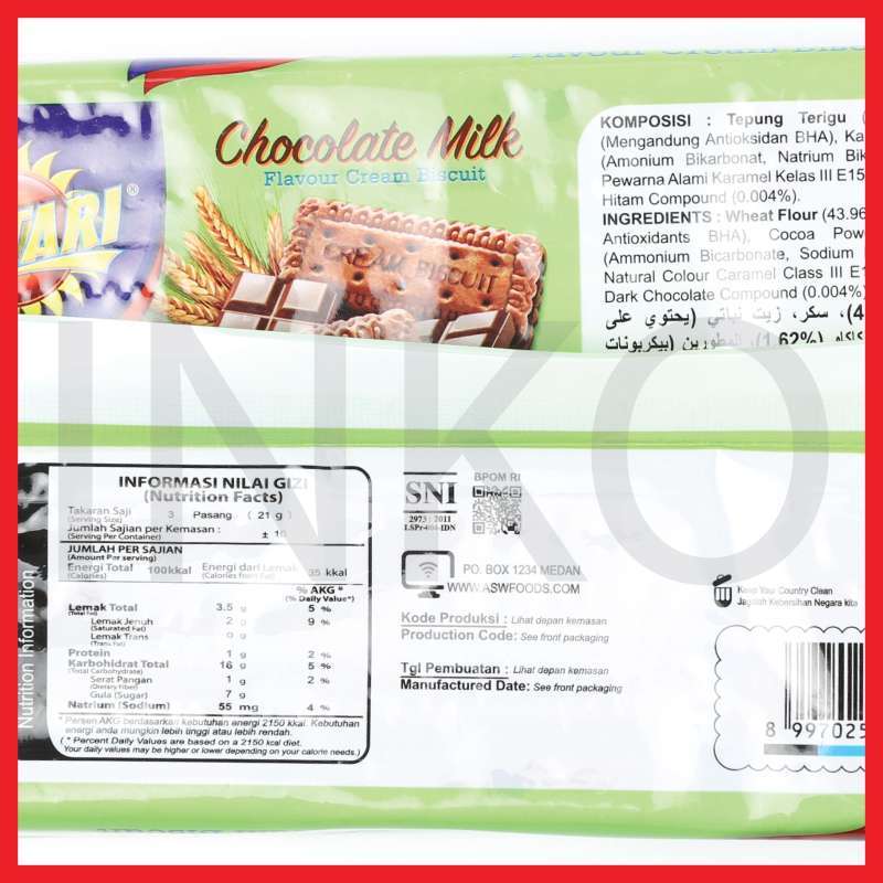 Jual HATARI CHOCOLATE MILK FLAVOUR CREAM BISCUIT DENGAN RASA COKELAT ...