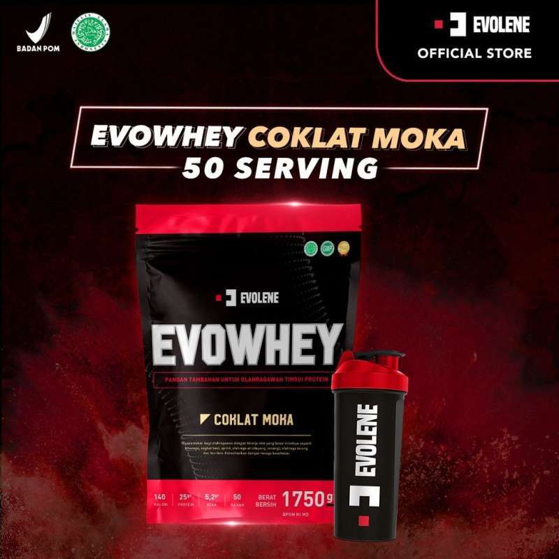 Jual Evolene whey protein rasa Coklat Moka isi 50 sachet free shaker ...