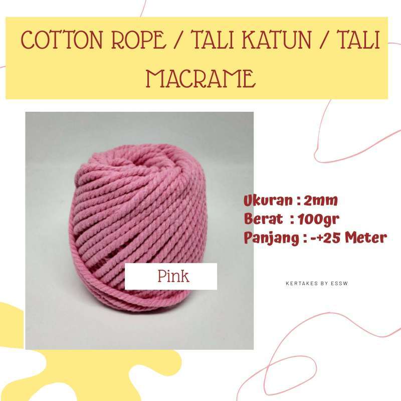 Jual [1] Tali Katun / Cotton Rope / Tali Macrame ukuran 2mm berat 100gr ...