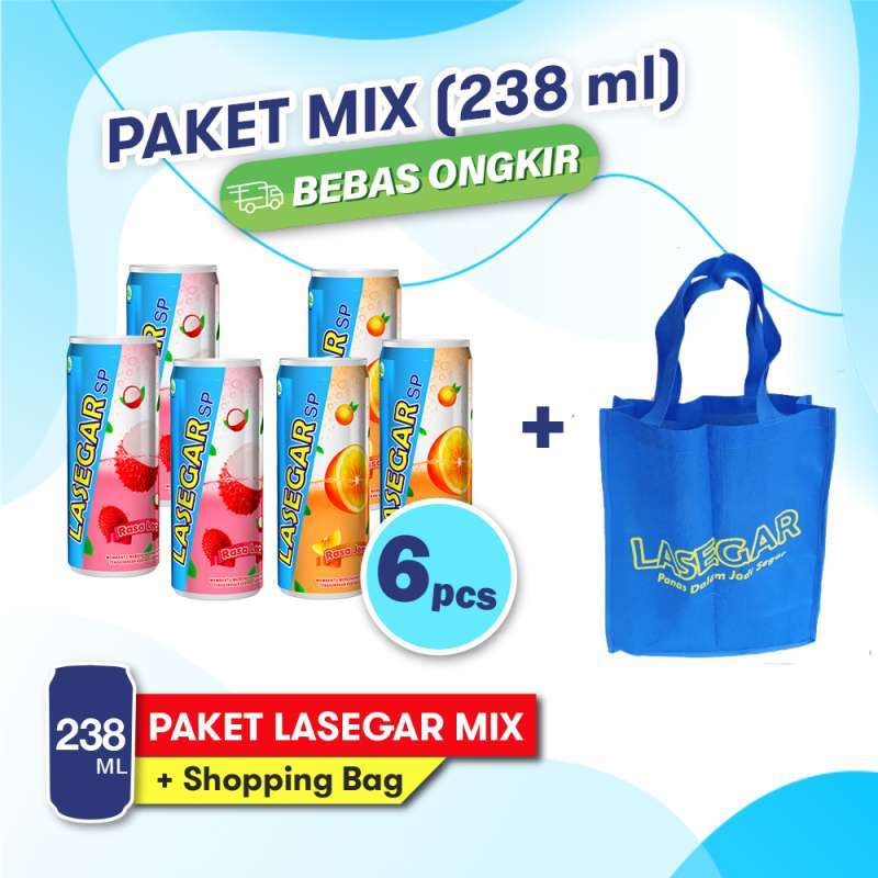 Jual Lasegar Kaleng 238ml isi 6pcs Mix Rasa Leci dan Jeruk FREE Tas ...