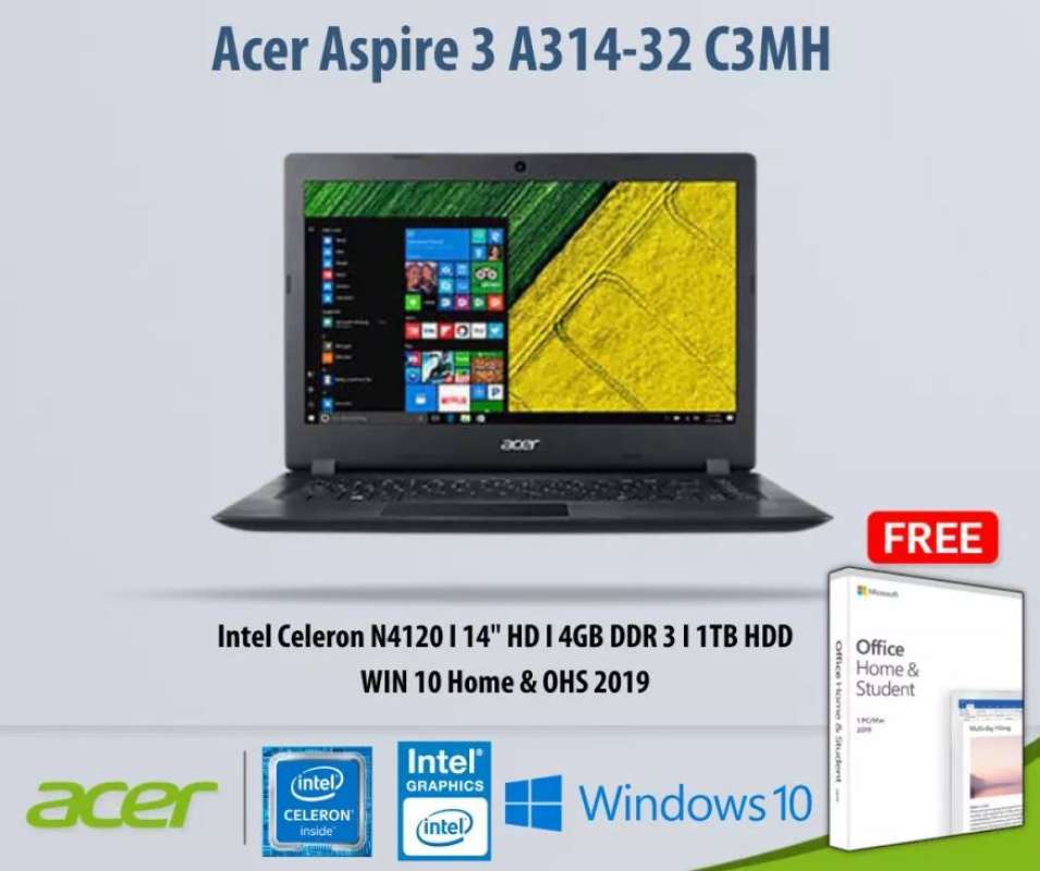 Jual ACER ASPIRE 3 A314 32 C3MH CELERON N4120 4G 1TB W10 & OHS (BLACK ...