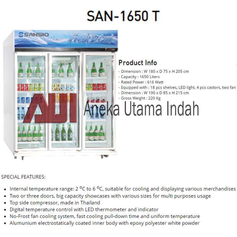 Jual SANSIO SAN-1650T 3 Tiga Pintu Showcase Display Cooler Made in ...