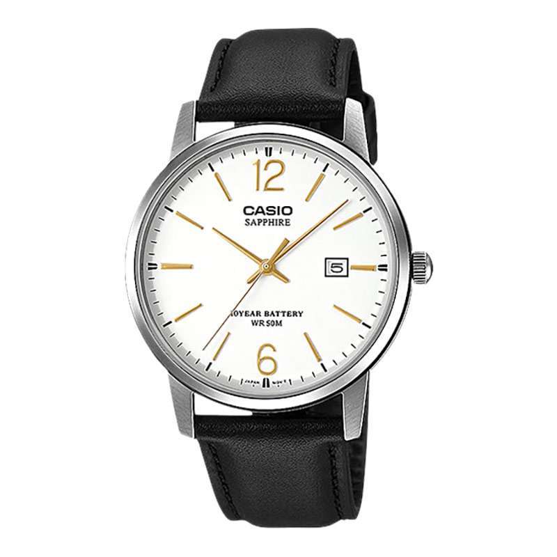 Jual Casio General MTS-110L-7AVDF Men White Dial Black Leather Strap ...