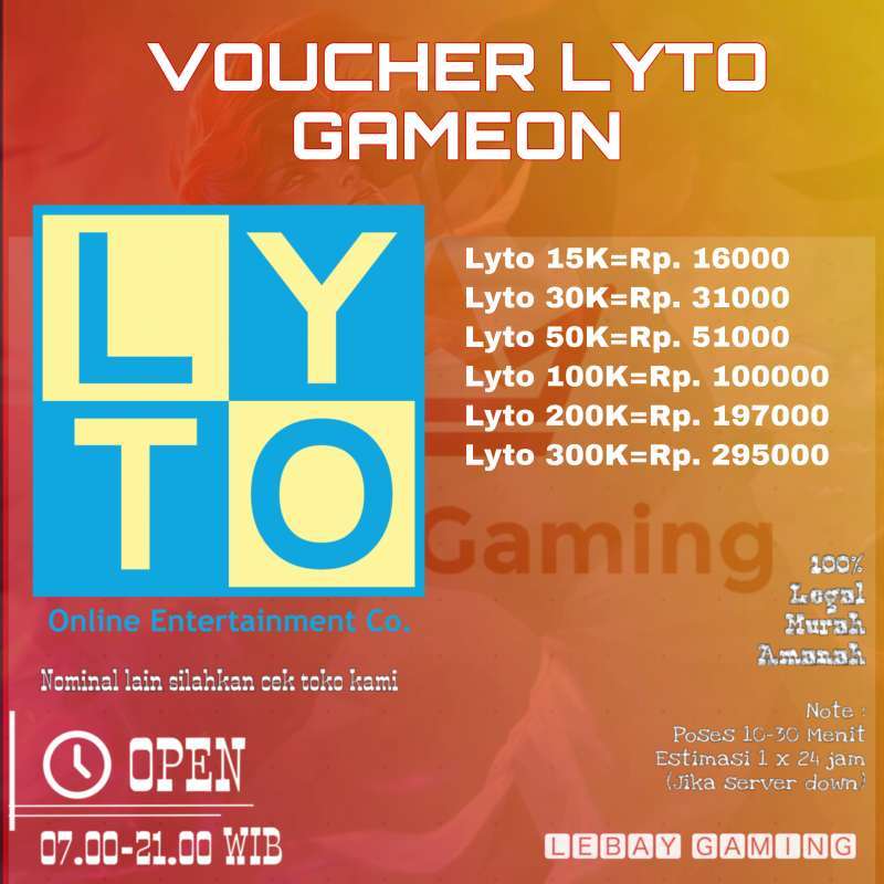 Jual Voucher Lyto Gameon 15k Di Seller Lebay Gaming - Margajaya, Kota ...