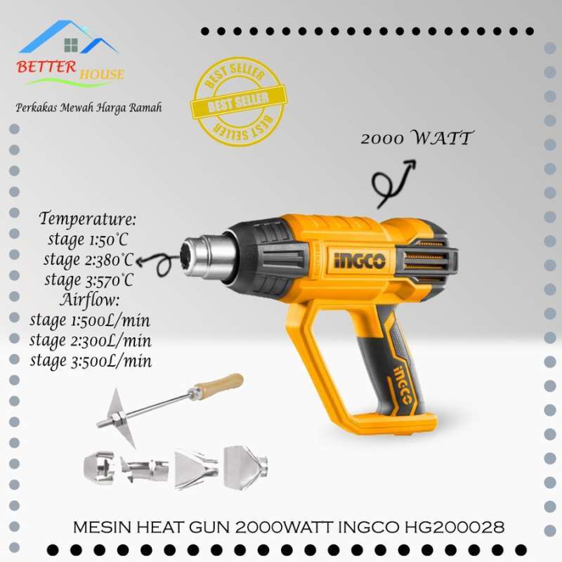 Jual Mesin Heat Gun Hot Gun INGCO HG200028 Blower 3-Level Panas Hot Gun ...