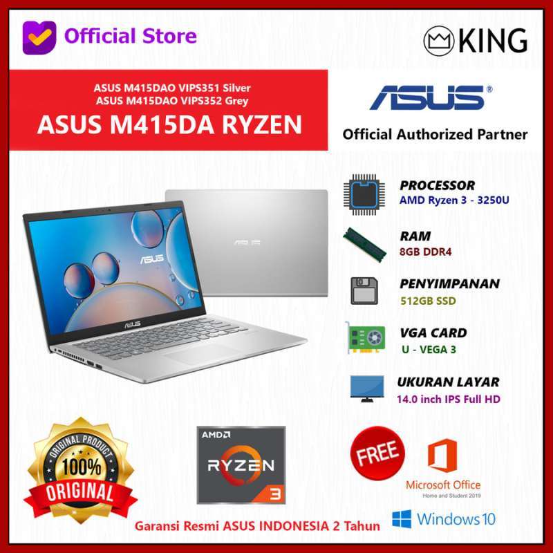 Promo LAPTOP ASUS M415DA Ryzen 3 8GB 512GB SSD 14 FHD FREE OHS Diskon 4 ...