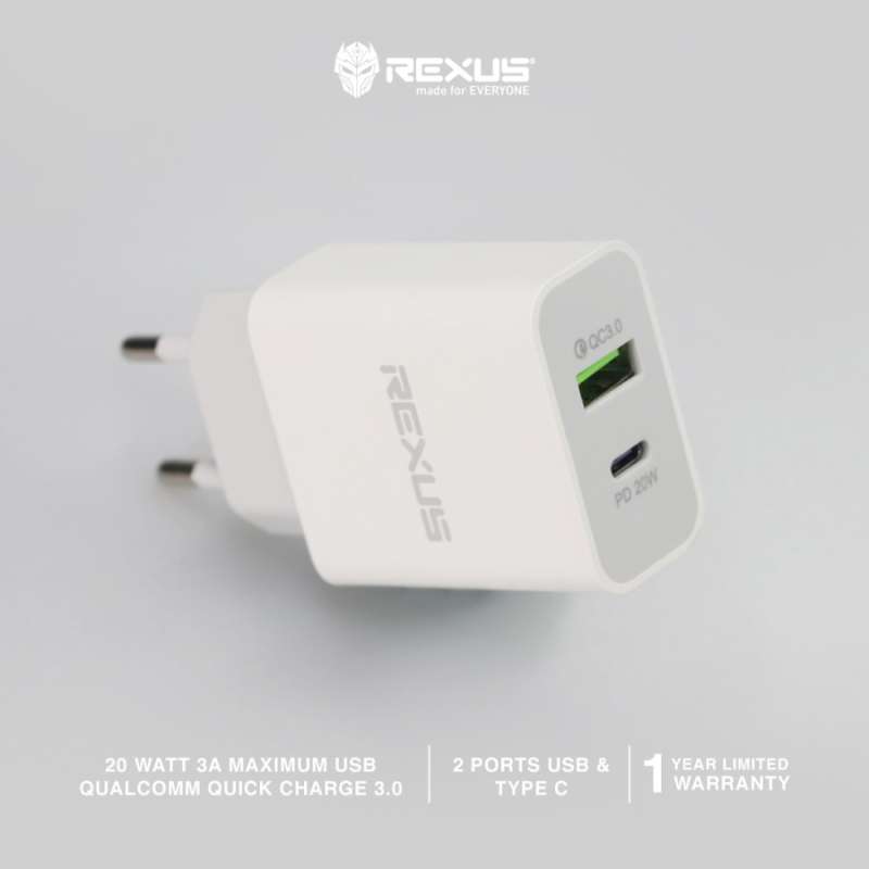 Promo Rexus Adapter Quick Charge Power Delivery Type C 3.0 Pa85 20w 2 ...