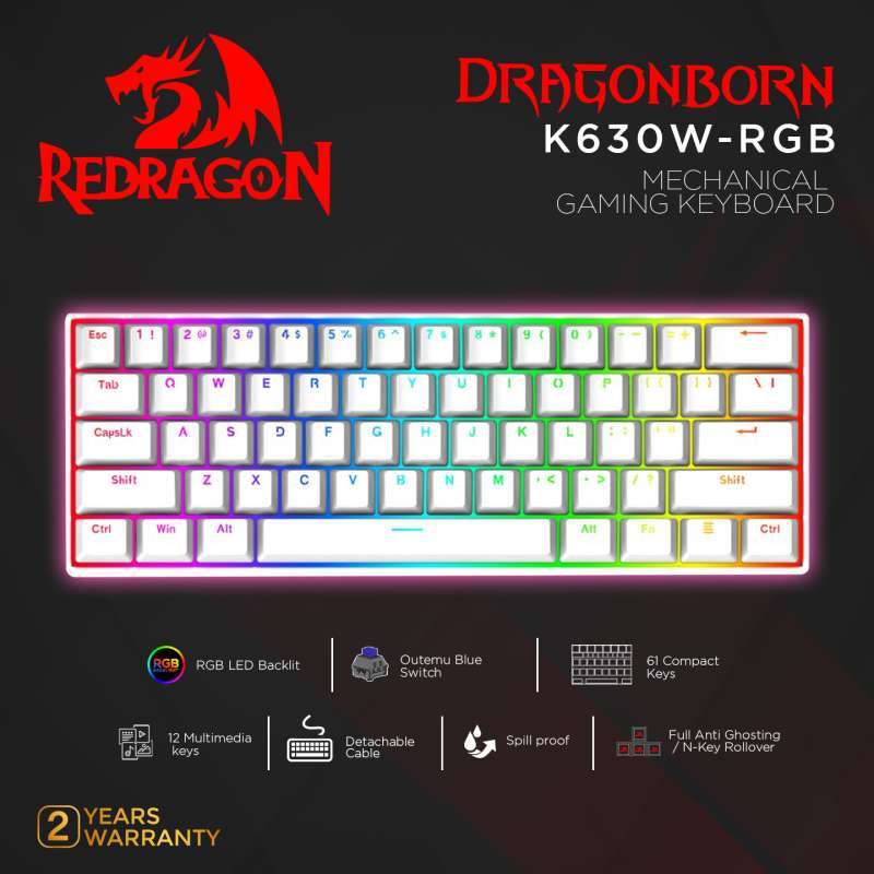 Jual Redragon Mechanical Gaming Keyboard RGB DRAGONBORN WHITE - K630W ...