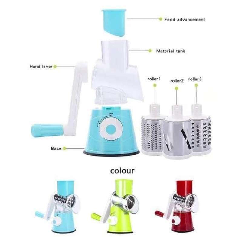 Jual Alat Pemarut/pengiris Sayur/buah Putar Tangan 3 In 1 Shenar - Biru ...