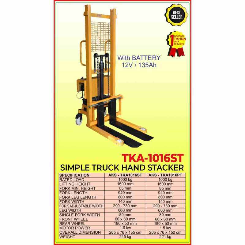 Jual Alat Angkat Barang Simple Truck Hand Stacker 1 ton 1.6 m 1.6 Kw ...