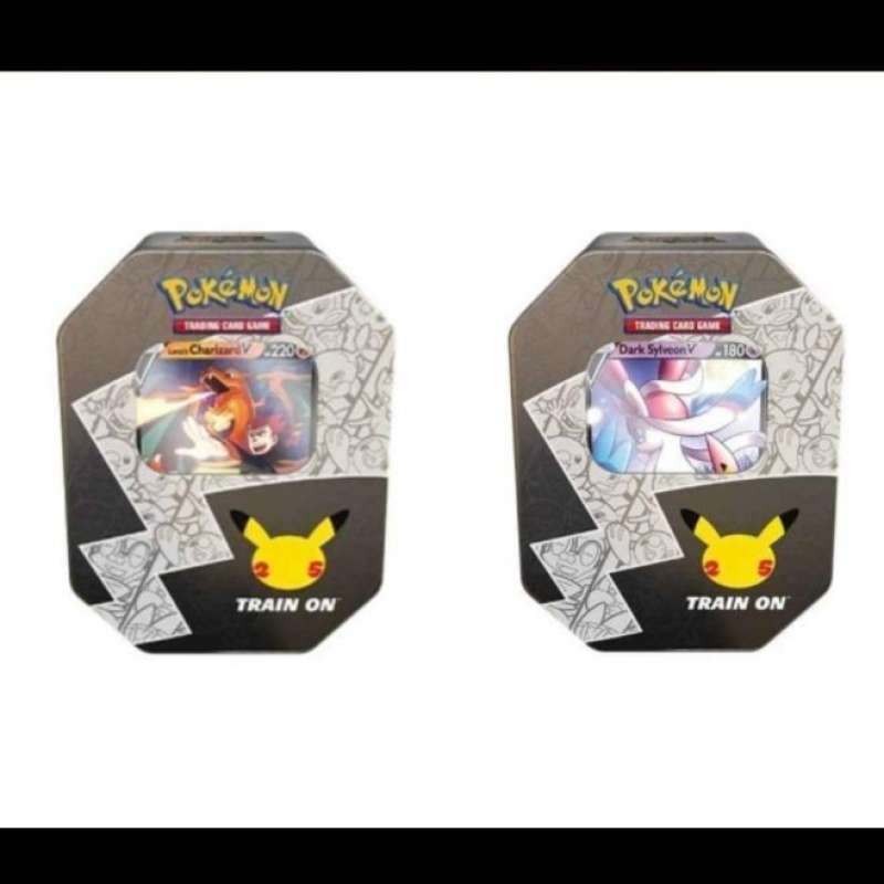 Jual Pokemon TCG 25th Anniversary Lance Charizard Dark Sylveon V Tin ...
