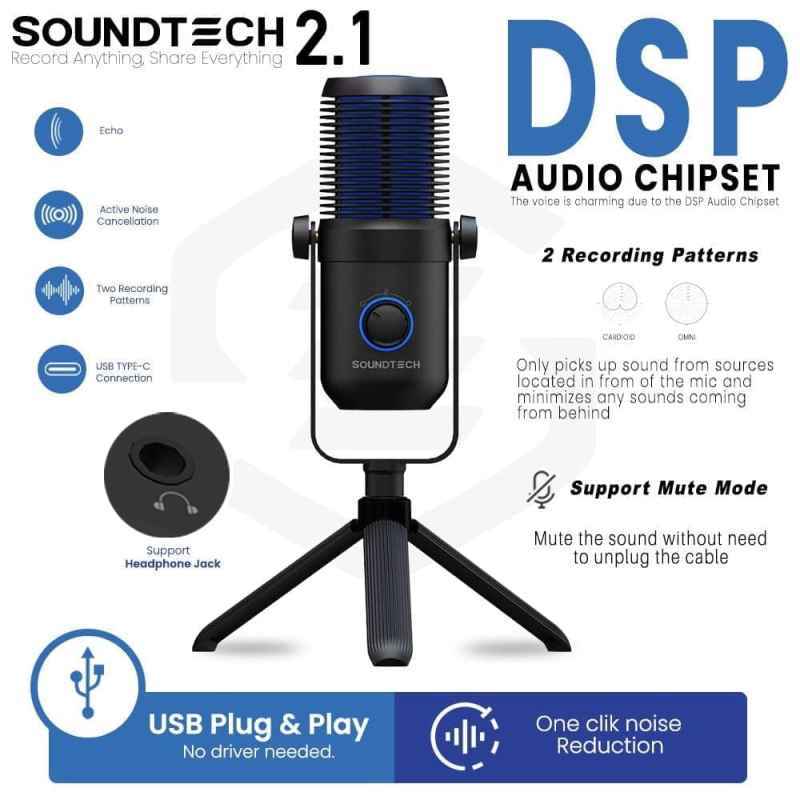 Jual SOUNDTECH 2.1 USB Microphone Condenser for PC Laptop Streaming ...