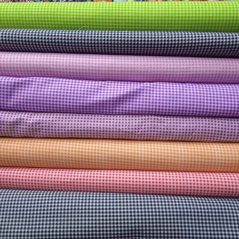 Jual [1 meter] kain katun lokal motif kotak-kotak kecil kain 100% katun ...