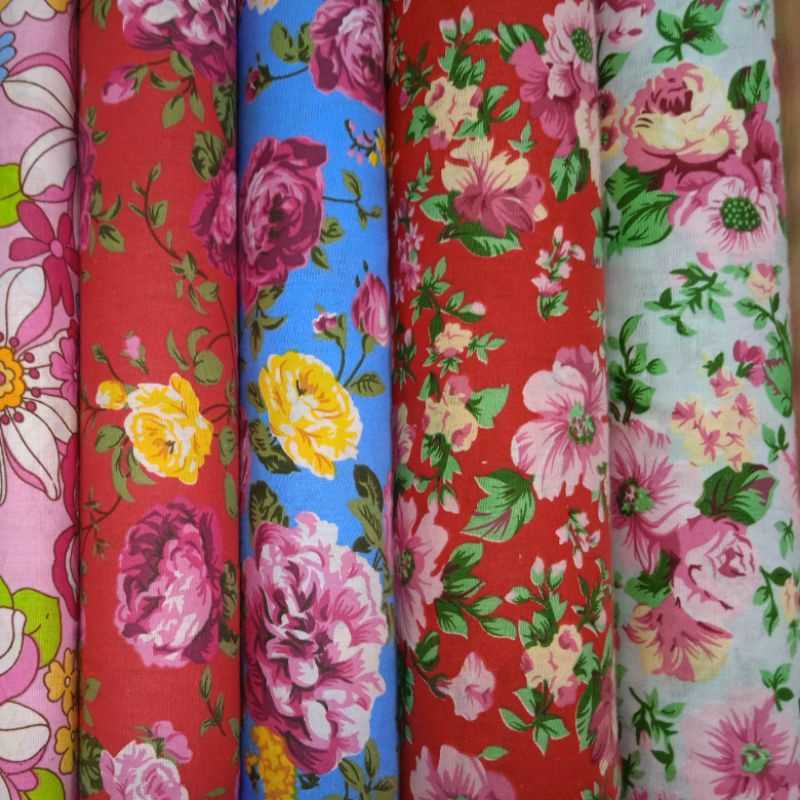 Jual [1 meter] kain katun lokal motif bunga kain 100% katun kain katun ...
