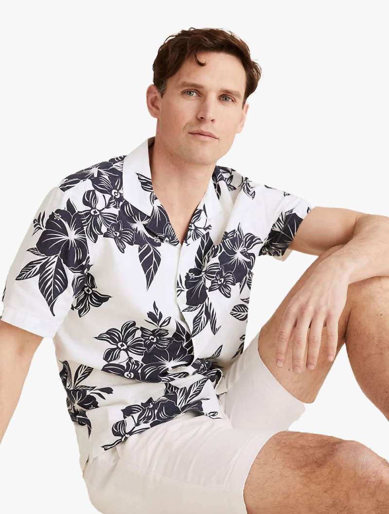 Jual Marks & Spencer - Kemeja Pria - Linen Tropical Print Shirt - Ecru ...