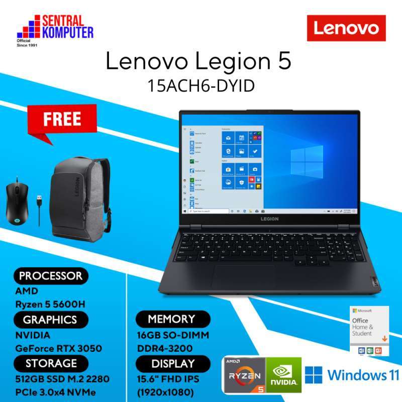 Jual Lenovo Legion 5 15ACH6-DYID - Ryzen 5 5600H-RTX 3050-16GB-512GB ...