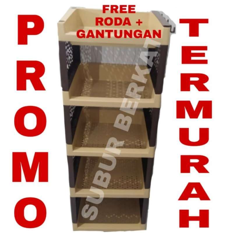 Jual RAK PLASTIK RAK SERBAGUNA RAK SUSUN 5 SUSUN + RODA - Abu-abu di ...