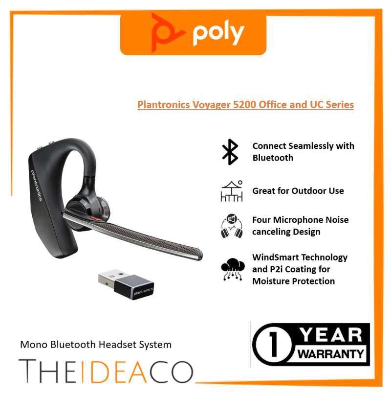Poly Voyager 5200 Wireless Headset (Plantronics) Single-Ear Bluetooth ...