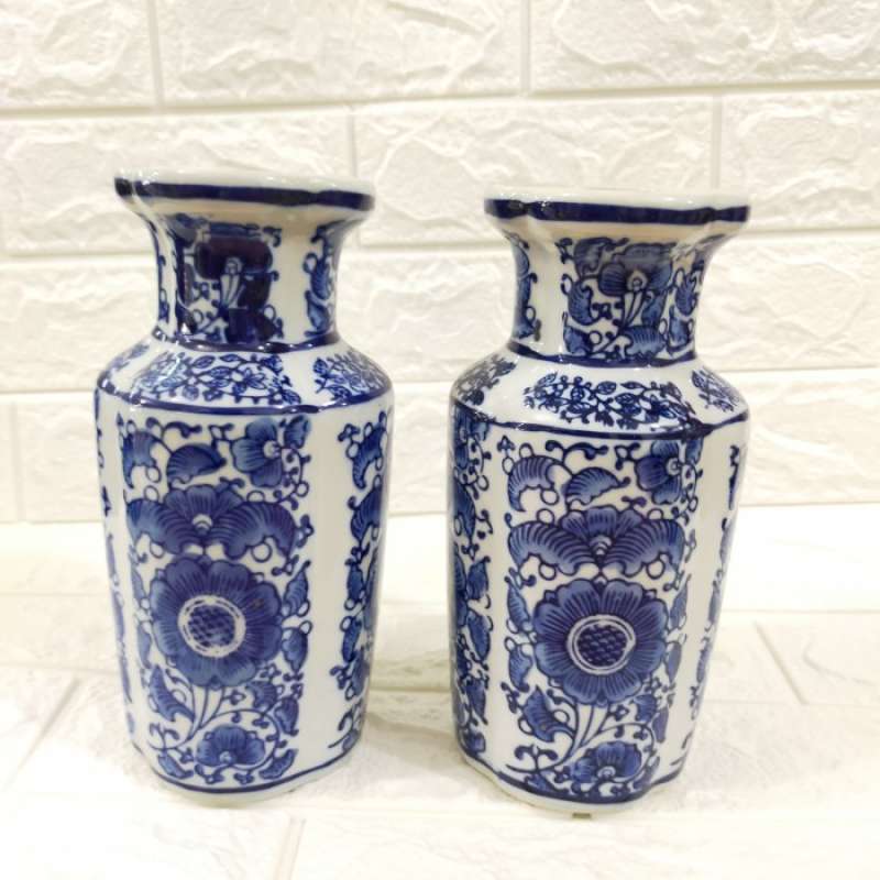 Promo Vas Bunga Keramik Biru Putih / Vase bunga / Vas Bunga Keramik 100 ...