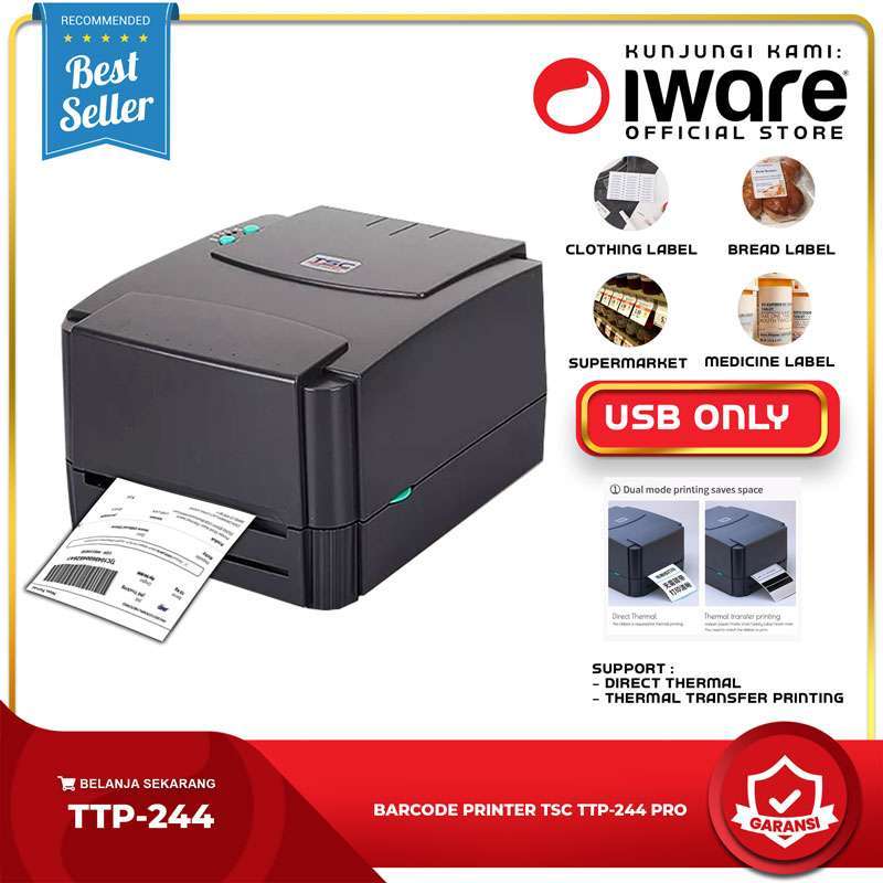 Promo IWARE PRINTER BARCODE TSC TTP-244 PRO THERMAL RIBBON BISA CETAK ...