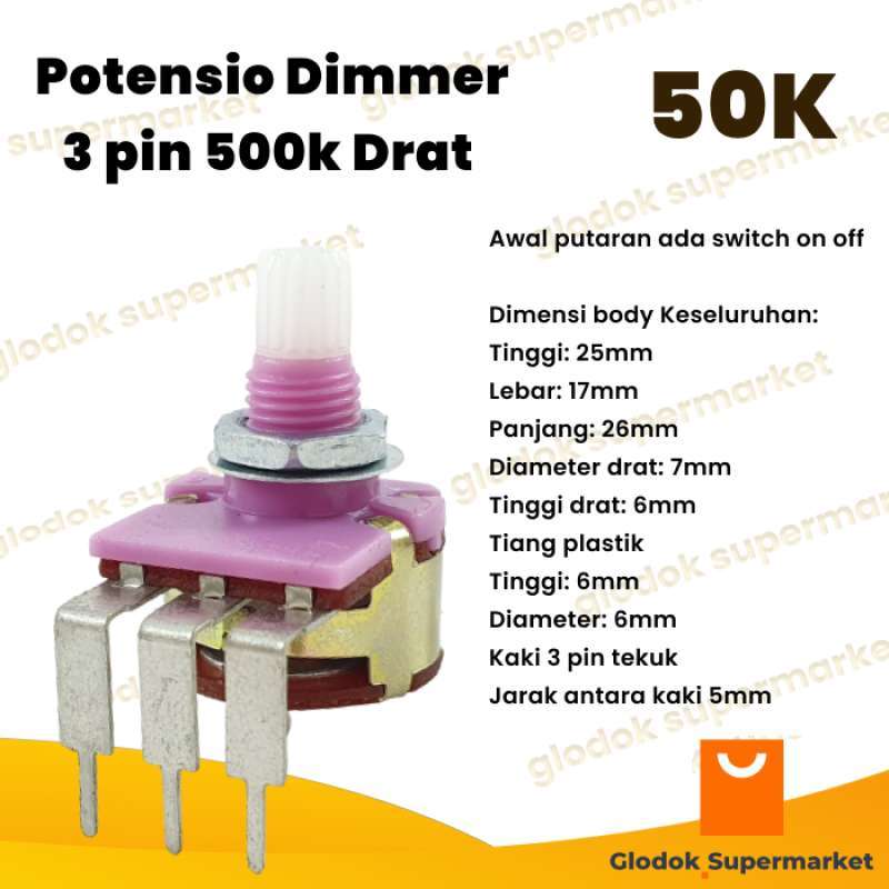 Jual Potensio Dimmer 3 pin 500k Drat Mono Kaki 3 Tekuk Dimer On Off 504 ...