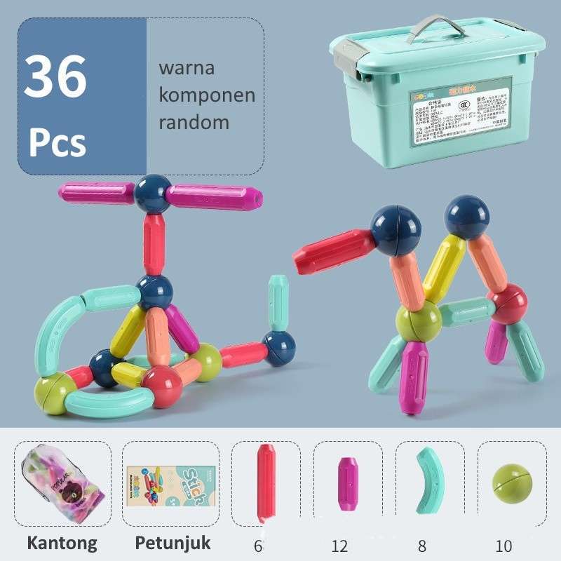 Jual Mainan Edukasi DIY Susun Block Stick Magnetic - MAGNETIC STICK ROD ...