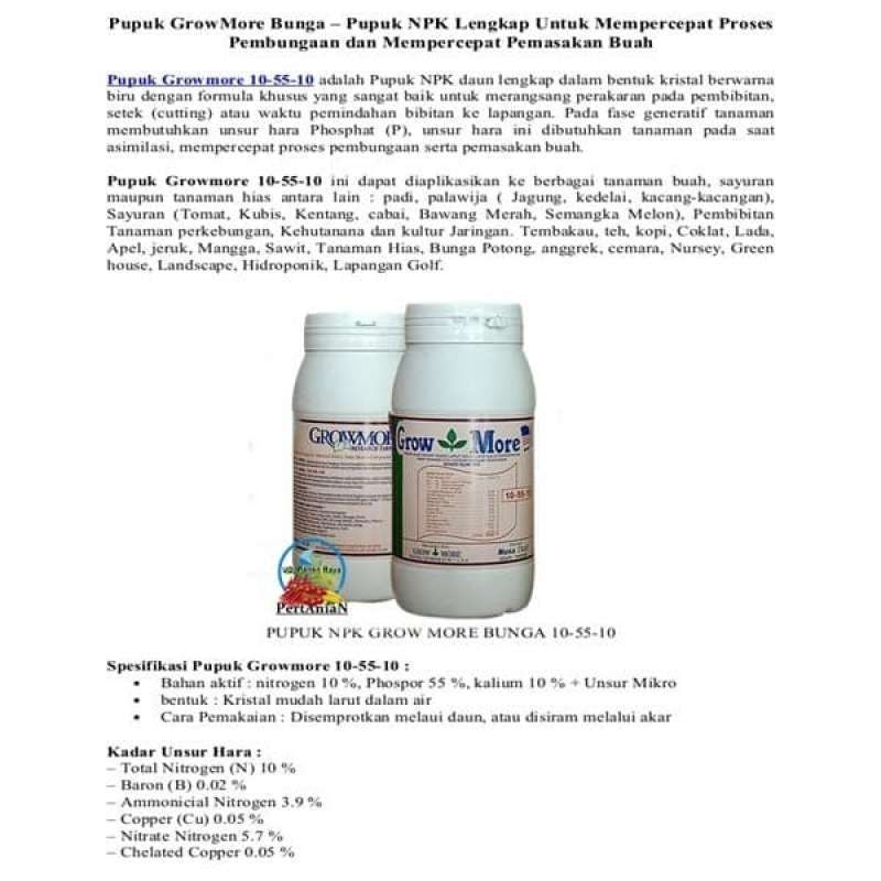 Jual Pupuk dan Nutrisi Lengkap Untuk Daun Bunga Buah Akar GROW MORE ...