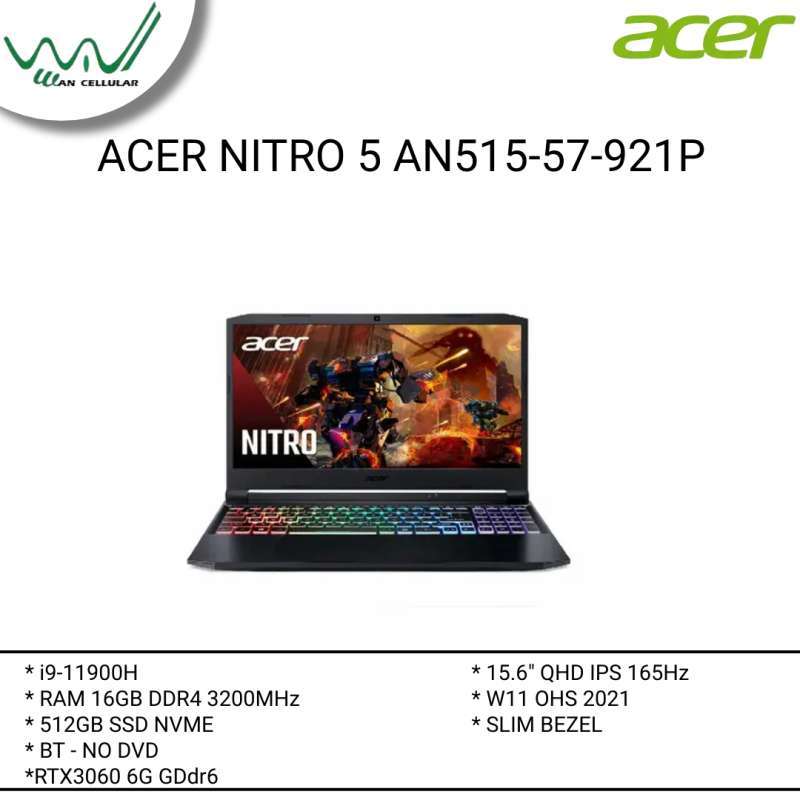 Jual Notebook/laptop Acer Nitro 5 An515-57-921p I9-11900h 16gb 512gb Rt3060 15.6 Qhd W11 Ohs 21 ...