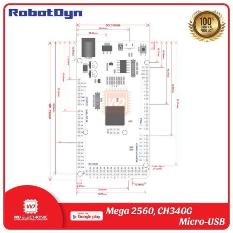 Jual Robotdyn Mega 2560 R3 Ch340g Microusb Arduino Mega 2560 Di Seller ...