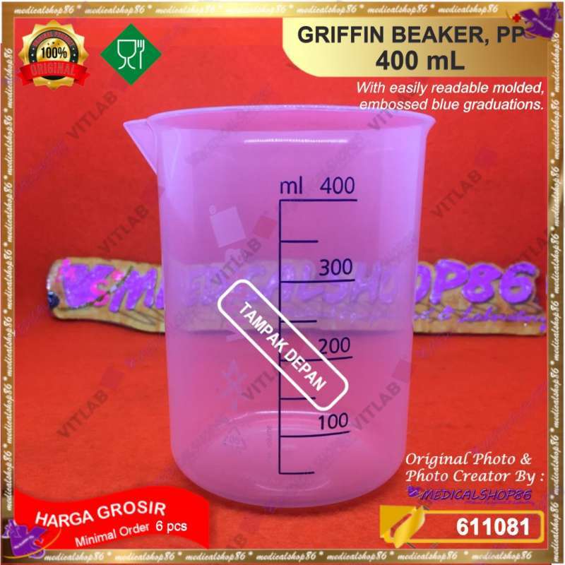Jual VITLAB Beaker Plastik 400ml / Griffin Beaker 400ml, PP di Seller ...
