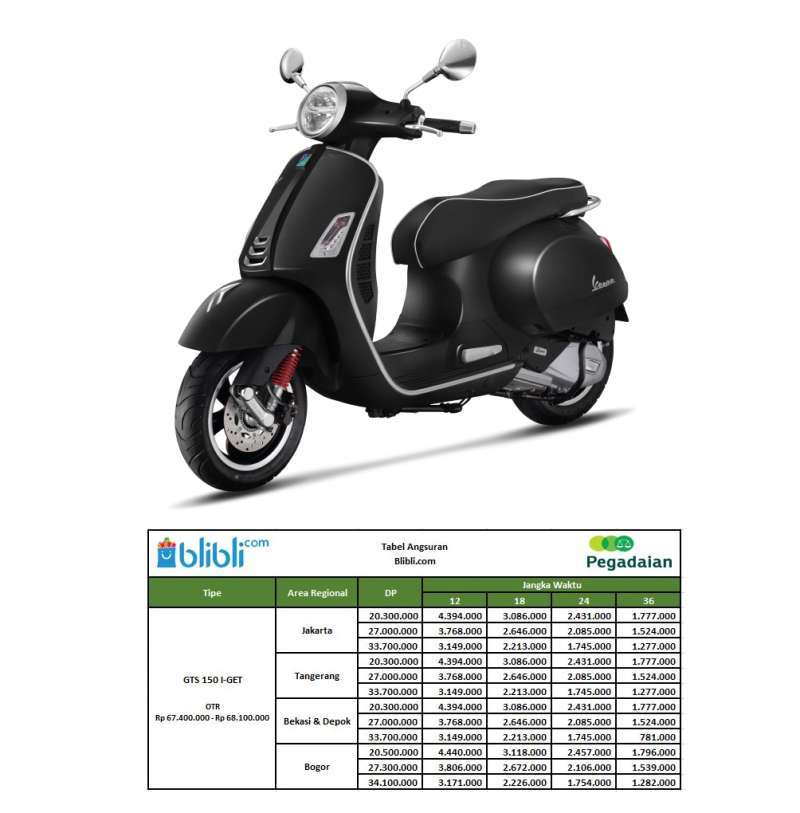 Jual Pegadaian - Vespa Gts Super 150 I-get Sepeda Motor [otr Jabodetabek] - 50% 24 Black Vulcano ...