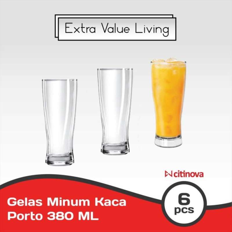 Promo CITINOVA Gelas Kaca Porto 380 ML 6 Pcs Gelas Minum Set EVL-CTN ...