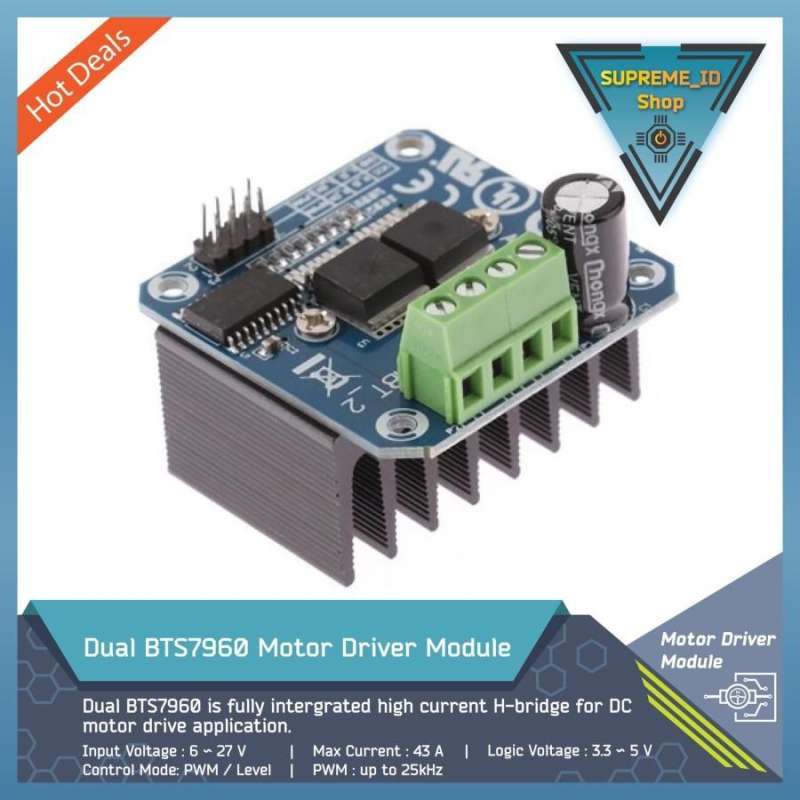 Jual Dual BTS7960 43A High Current Control DC Motor Driver | Arduino di ...