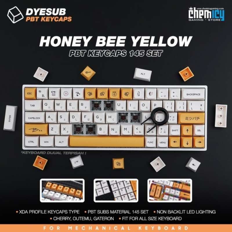 Promo HONEY BEE YELLOW PBT DYESUB 145 SET KEYCAPS CHERRY PROFILE Diskon ...