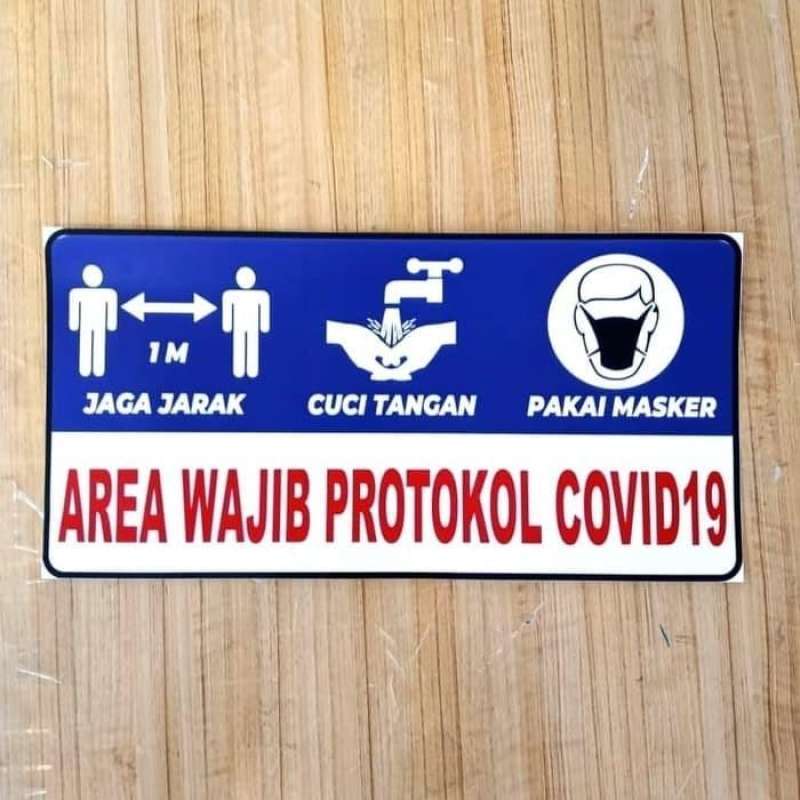 Jual sign akrilik area wajib protokol / tanda rambu wajib masker jaga ...