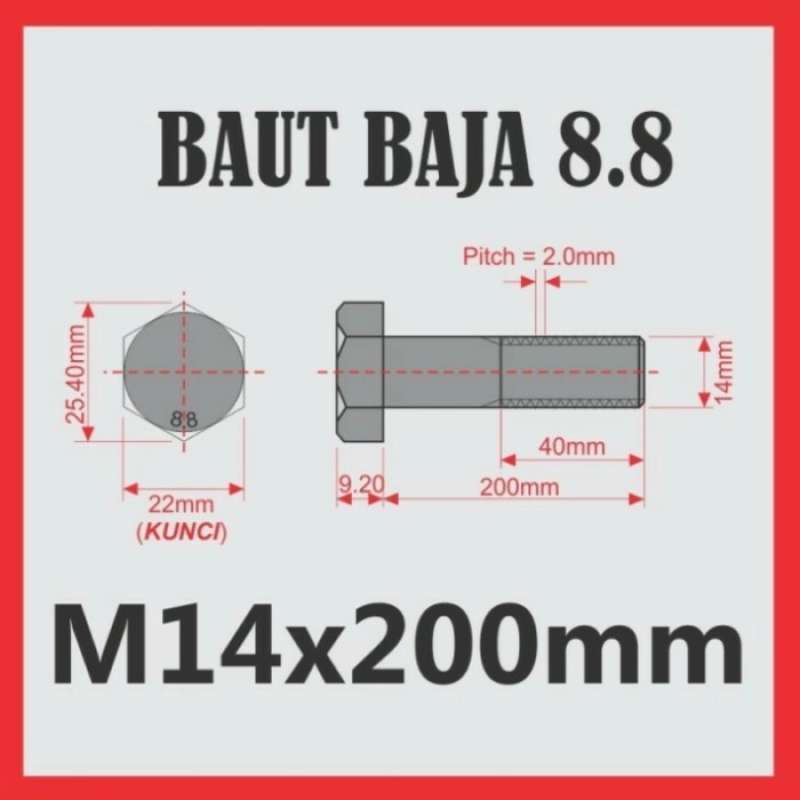 Jual Baut Mur Baja 8.8 Hitam M14 X 200mm / Hex Bolt Nut M14x20cm.murah Di Seller Indah Bersinar ...
