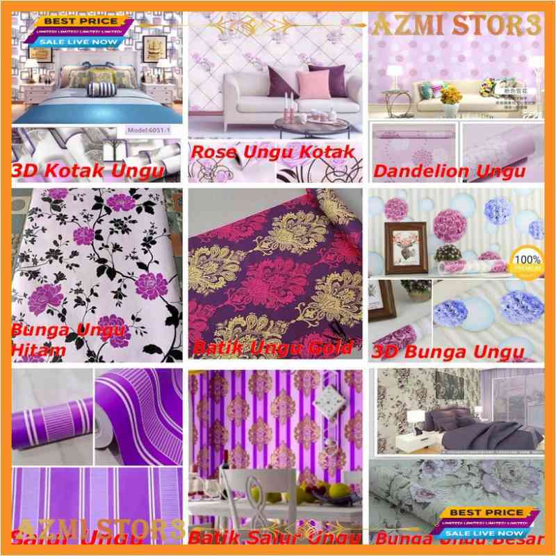 Jual Wallpaper Dinding Ukuran 45 Cm X 10 M Motif Tema Ungu Kotak Salur