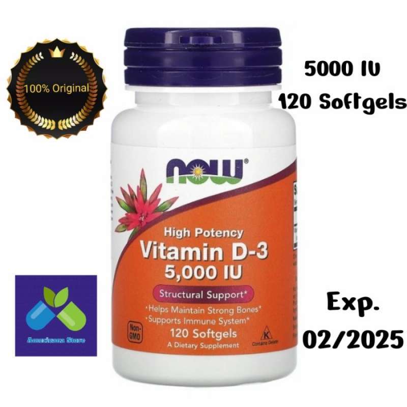 Jual Vitamin D3 5000 IU, Now Foods Vitamin D3 120 Softgels di Seller Miyustore - Tugu Utara ...