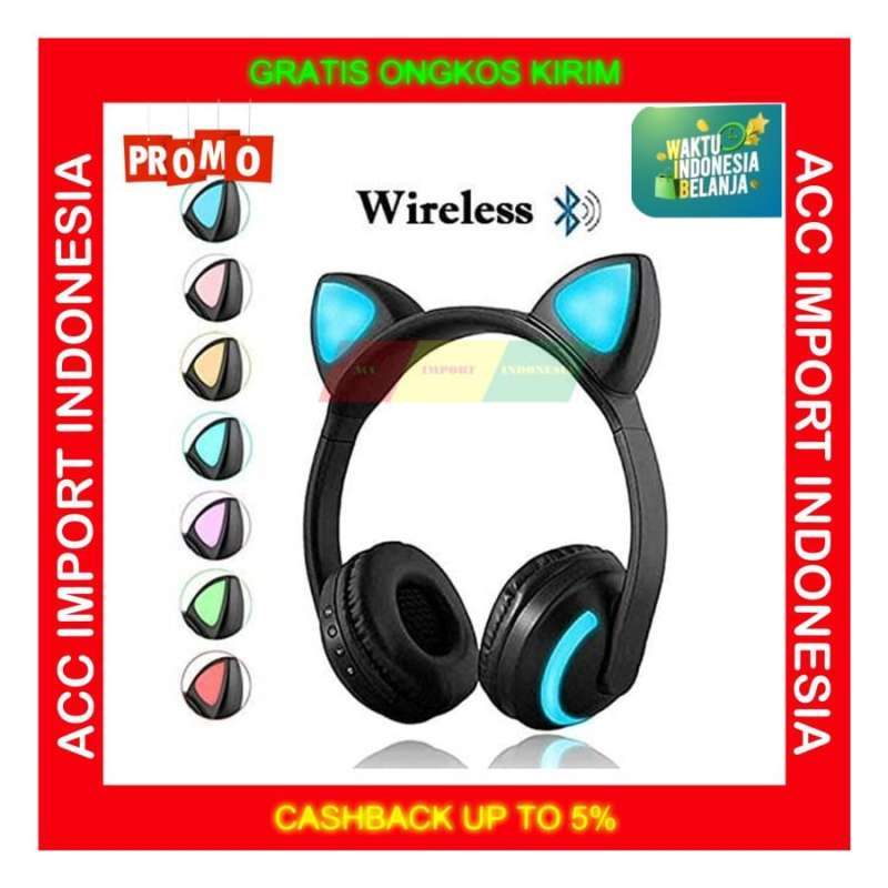 Jual Headphone Headset Bluetooth Cat Ear Kucing LED Belajar Anak Lucu ...